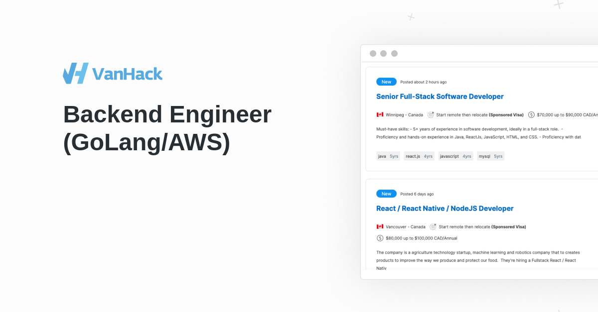 Backend Engineer (GoLang/AWS) - VanHack